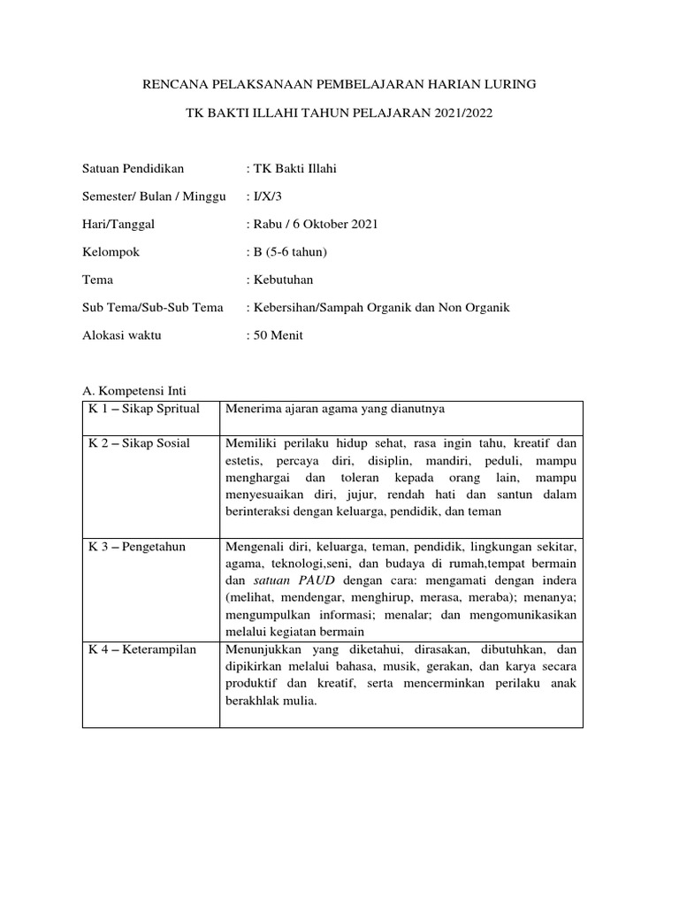 RPP Luring TK Bakti Illahi | PDF