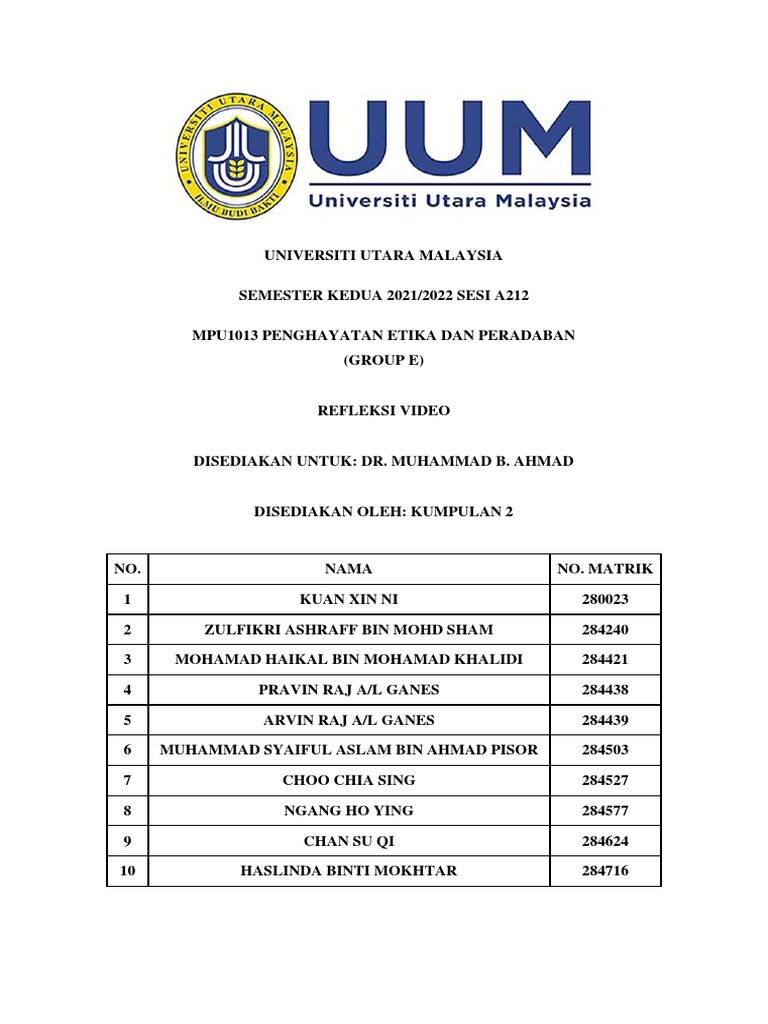 Assg - Etika Group 2 - Refleksi Video - Contoh | PDF