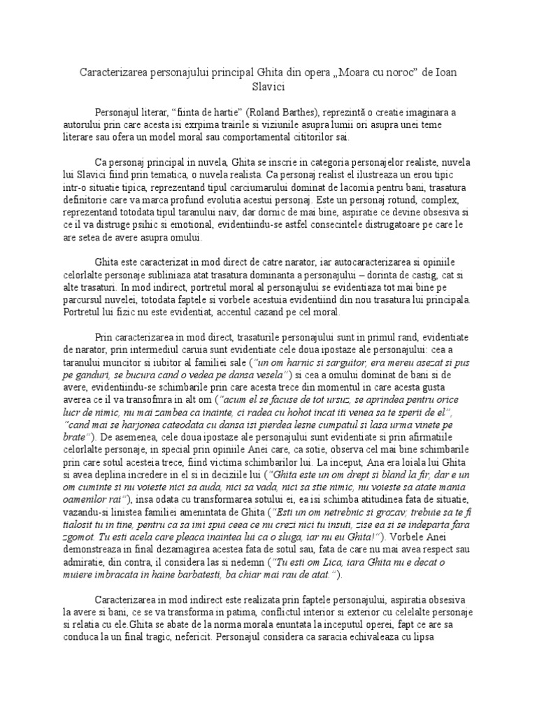 Caracterizarea Lui Ghita | PDF