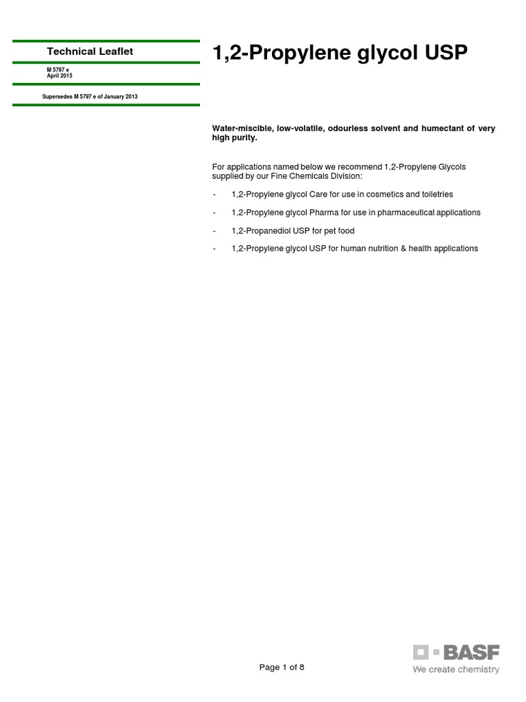 1,2-Propylen Glycol Tds en | PDF | Solvent | Gas Chromatography