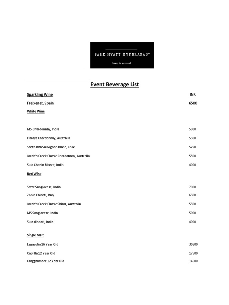 Event Beverage List | PDF | Grape | Alcoholic Drinks