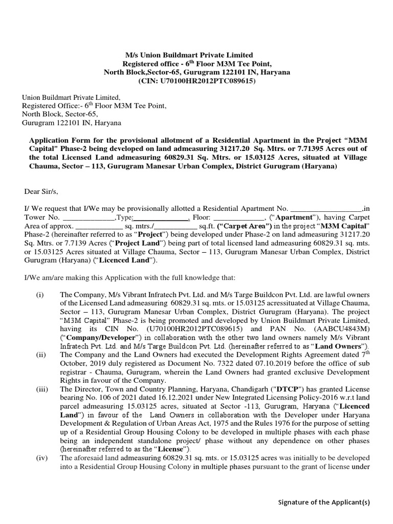 M3M Capital Phase-2 Application Form | PDF | Taxes | Cheque