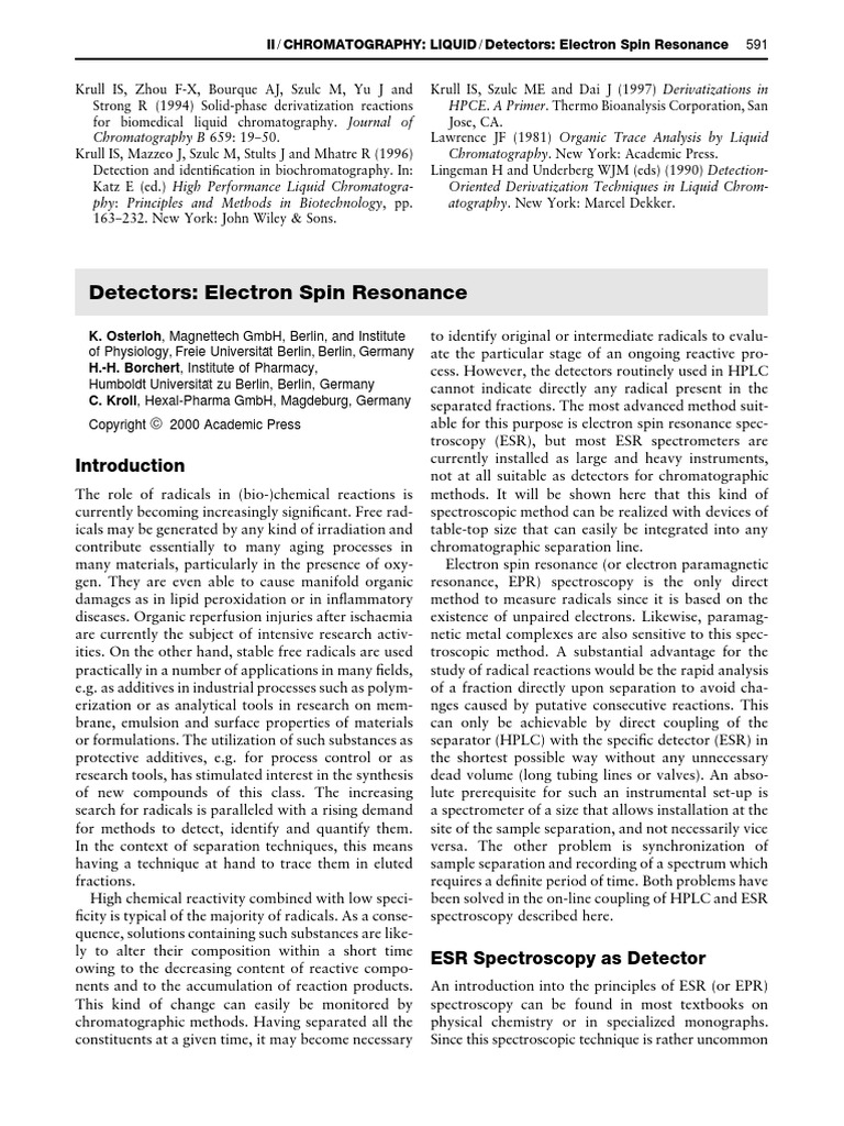 Detectors - Electron Spin Resonance | PDF | Electron Paramagnetic ...