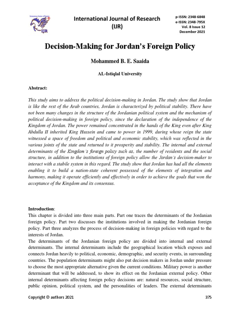 Decision-Making For Jordan's Foreign Policy | PDF | Jordan | Cabinet ...