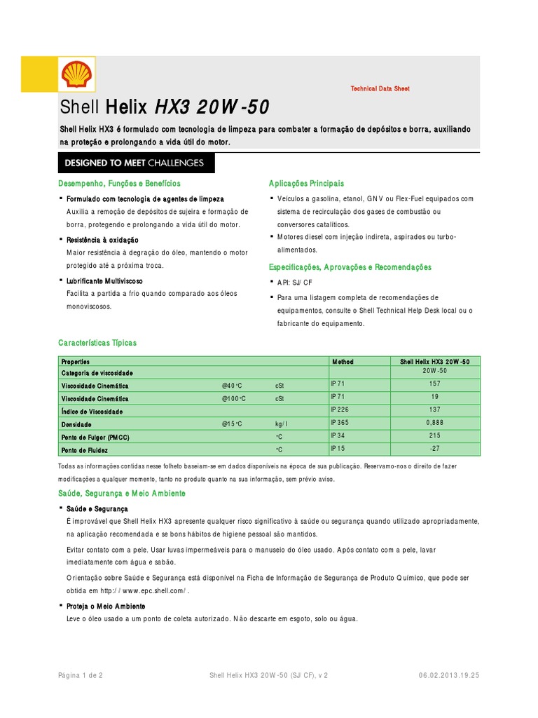 Shell Helix HX3 20W-50 | PDF | Motores