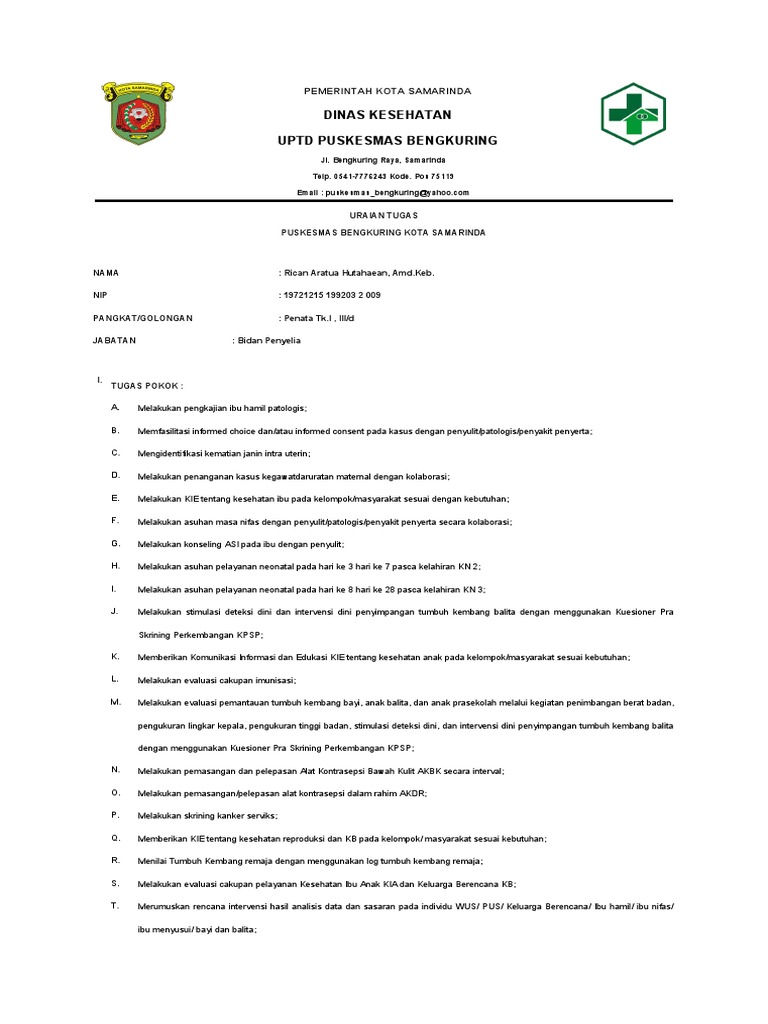 Uraian Tugas Rican A.H., Amd - Keb. | PDF