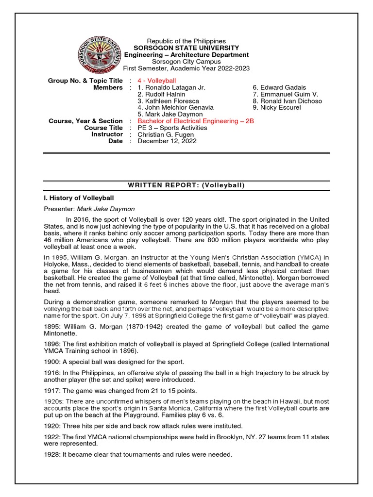 Volleyball Written Report | PDF | Volleyball | Rules
