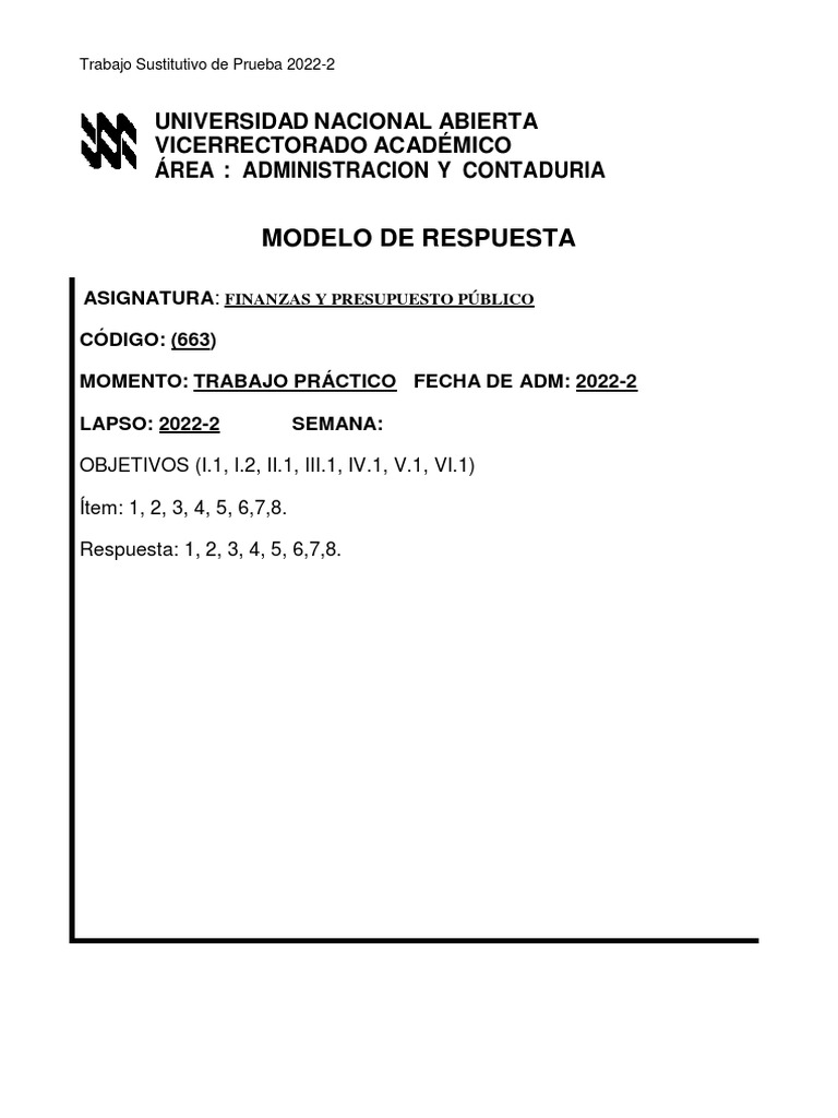 Modelo de Respuesta 663 | PDF | Presupuesto | Planificación