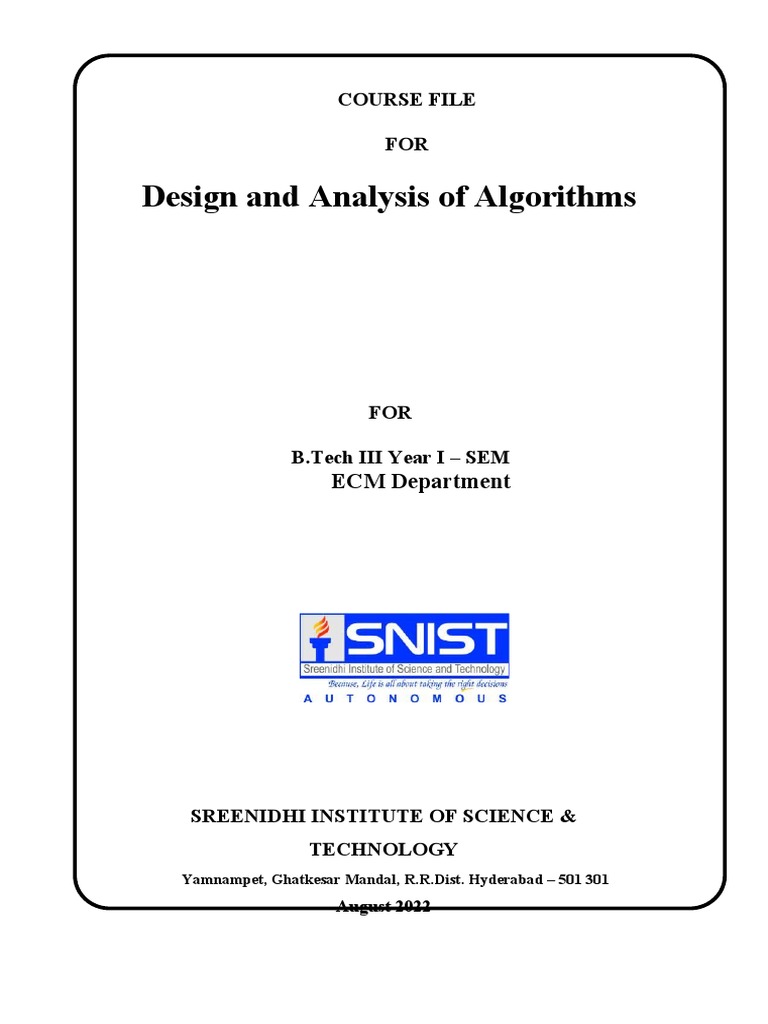 DAA Course File III Year II SEM | PDF | Time Complexity | Computational Complexity Theory