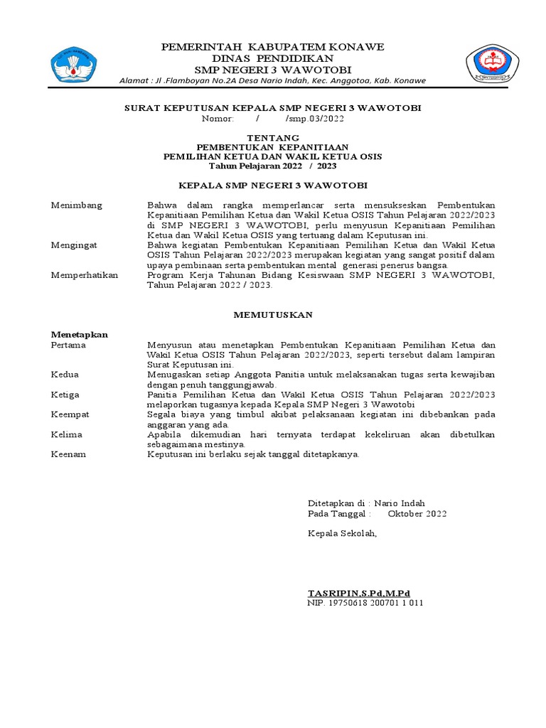 SK Panitia Pemilihan Osis | PDF