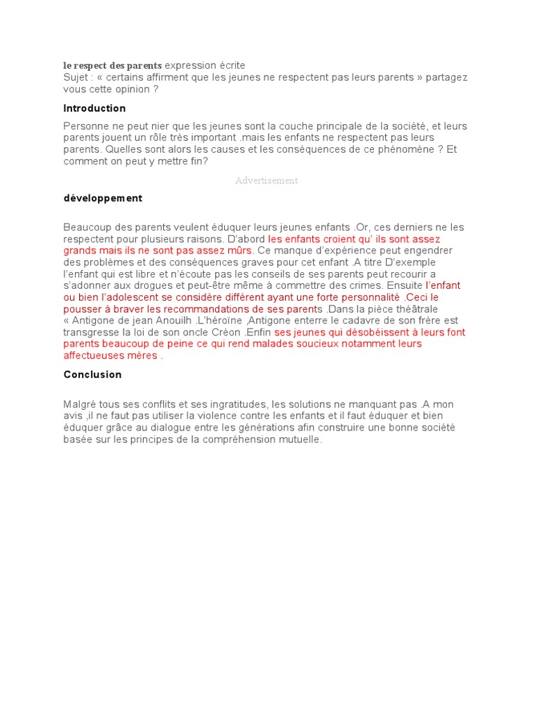 Respect des parents : enjeux et solutions | PDF