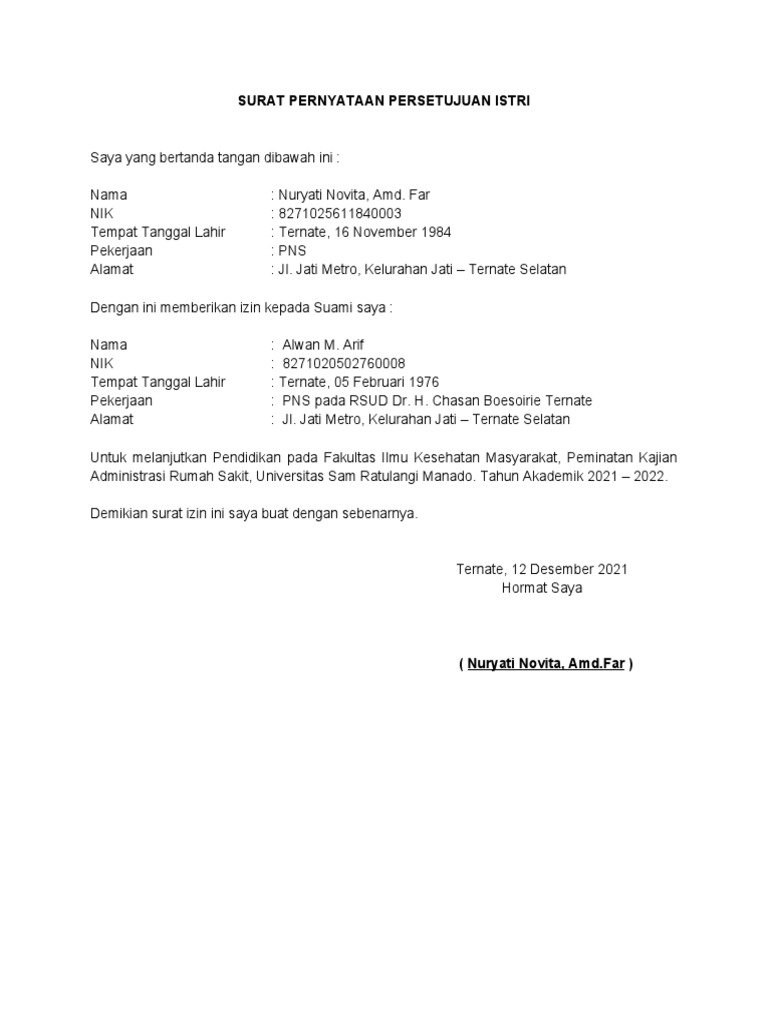 Surat Persetujuan Istri | PDF