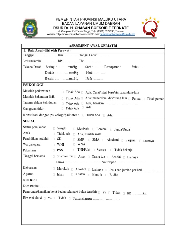 Asesmen Awal Geriatri RSUD Ternate | PDF | Kesehatan Holistik