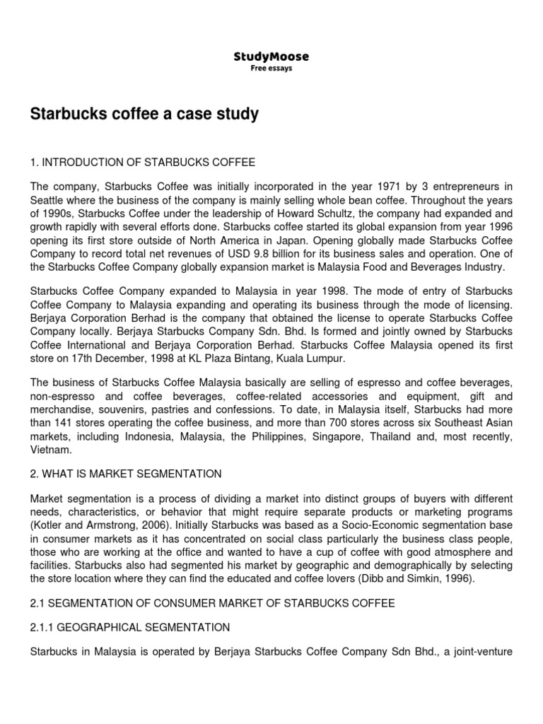 Starbucks Coffee A Case Study | PDF | Marketing | Starbucks