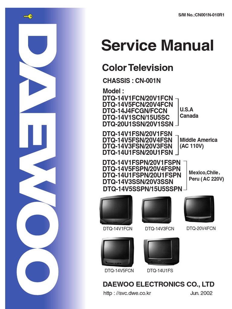 Daewoo Color TV Service Manual CN-001N | PDF | Vacuum Tube | Resistor