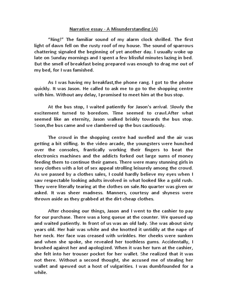 Narrative Essay - A Misunderstanding | PDF