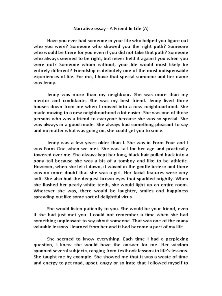 Narrative Essays - A Friend in Life | PDF