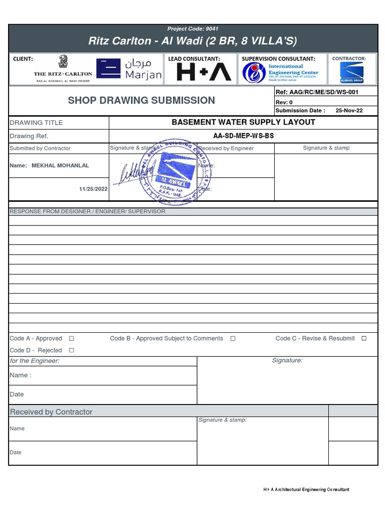 Ritz Carlton - Al Wadi (2 BR, 8 VILLA'S) : Shop Drawing Submission | PDF