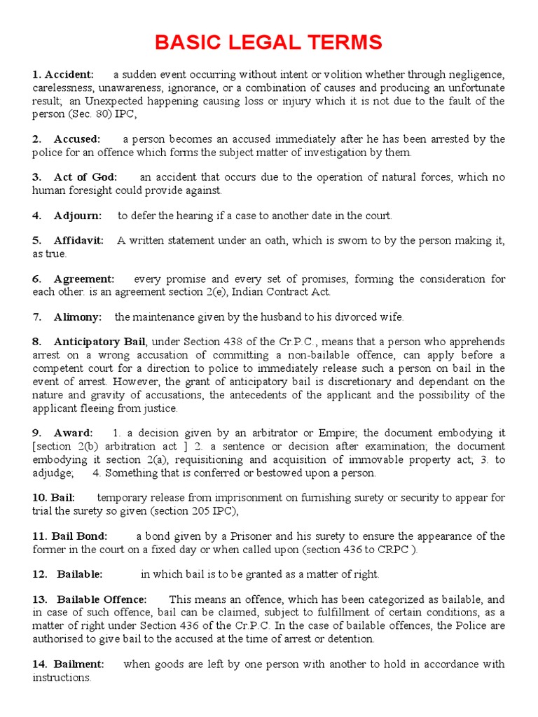 Basic Legal Terms | PDF | Bail | Arrest Basic Legal Terms | PDF | Bail | Arrest
