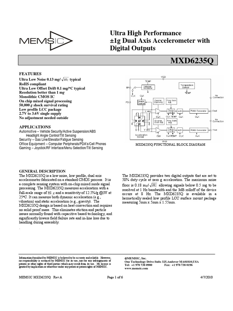 Mxd6235q Pdf Accelerometer Bandwidth Signal Processing