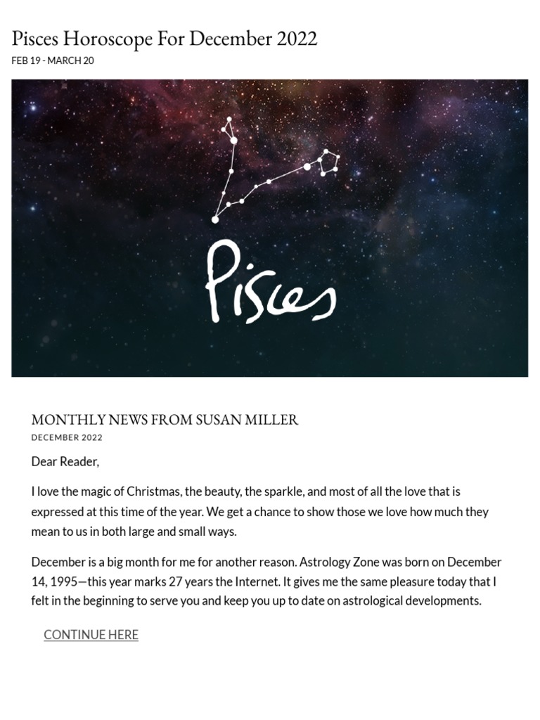 Pisces Horoscope For December 2022 - Susan Miller Astrology Zone | PDF