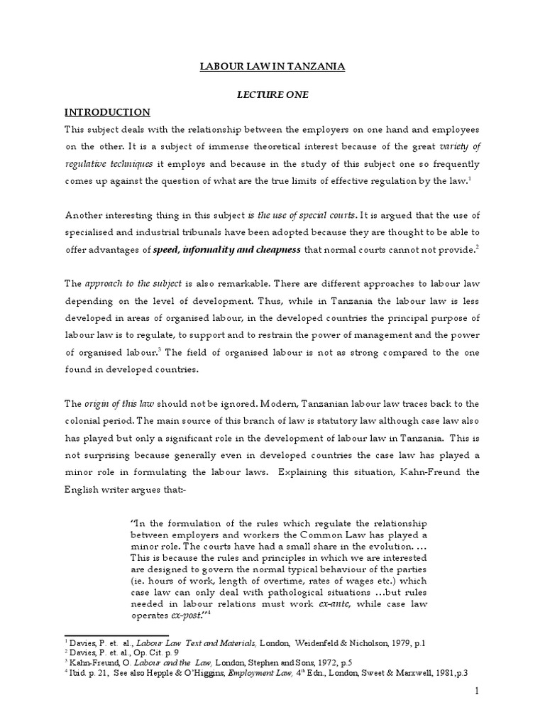 Introduction To Labour Law in Tanzania | PDF | Employment | Labour Law