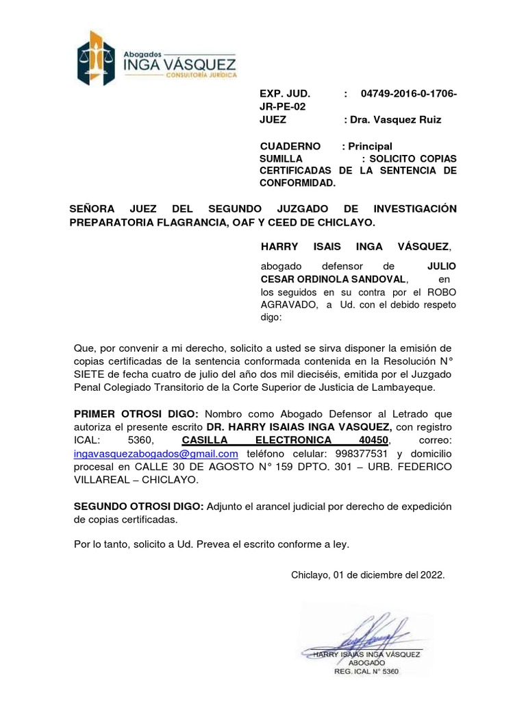 Solicito Copias Certificadas | PDF