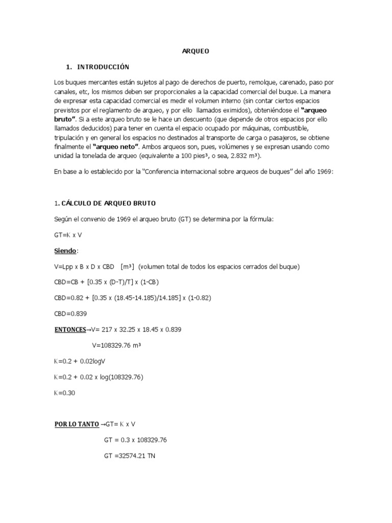 Determinación del arqueo bruto y neto de un buque mediante cálculos ...