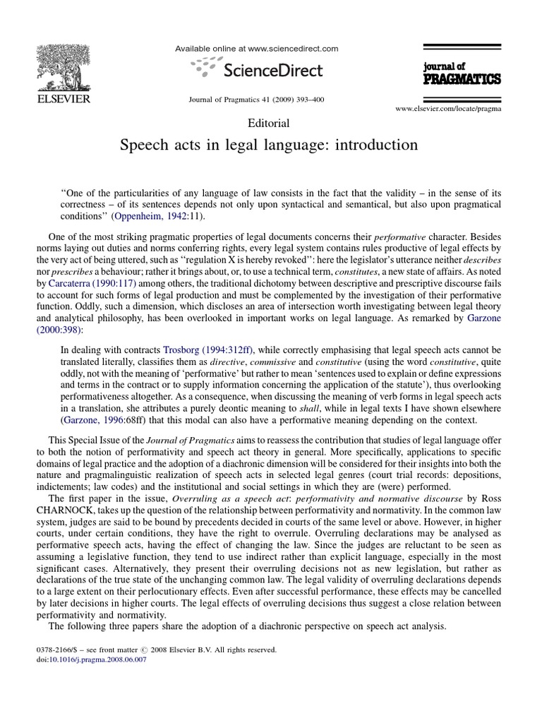 Legal Language and Speech Acts Analysis | PDF | Plessy V. Ferguson ...
