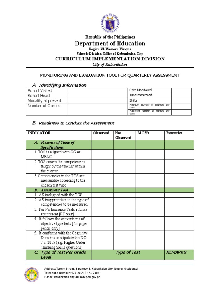 CID Assessment Monitoring Tool | PDF | Curriculum | Cognitive Psychology