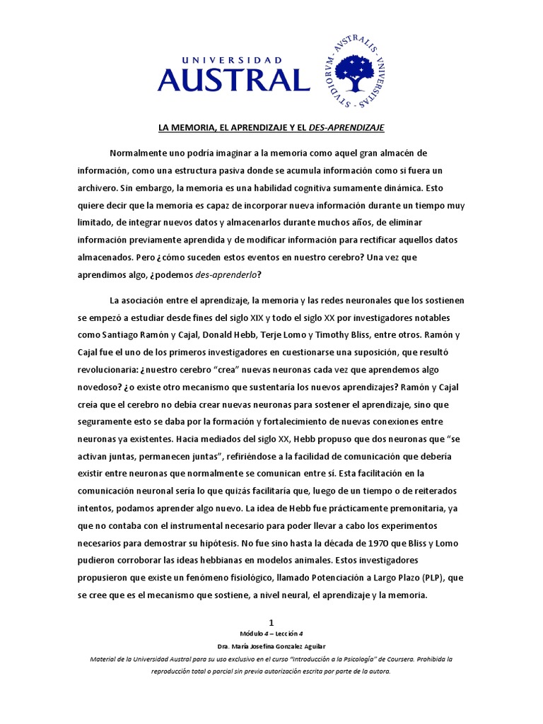 Modulo 4 Leccion 4 | PDF | La potenciación a largo plazo | Memoria
