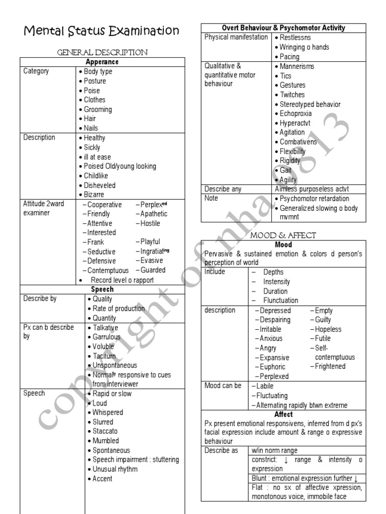 Mental Status Examination Guide | PDF | Neuropsychological Assessment ...