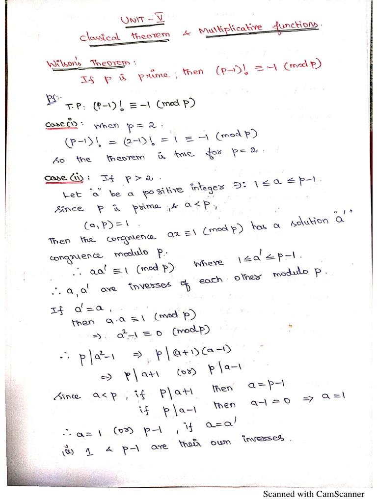 Ant Unit 5 - Classical Theorem &multiplicative Functions | PDF