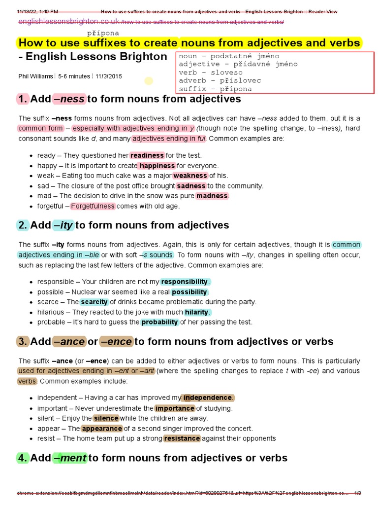 How to Create Nouns Using Suffixes | PDF | Adjective | Noun