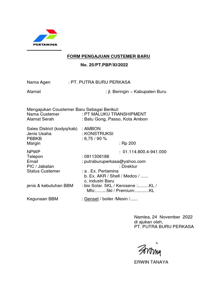 Form Pengajuan Custemer Baru Industri | PDF