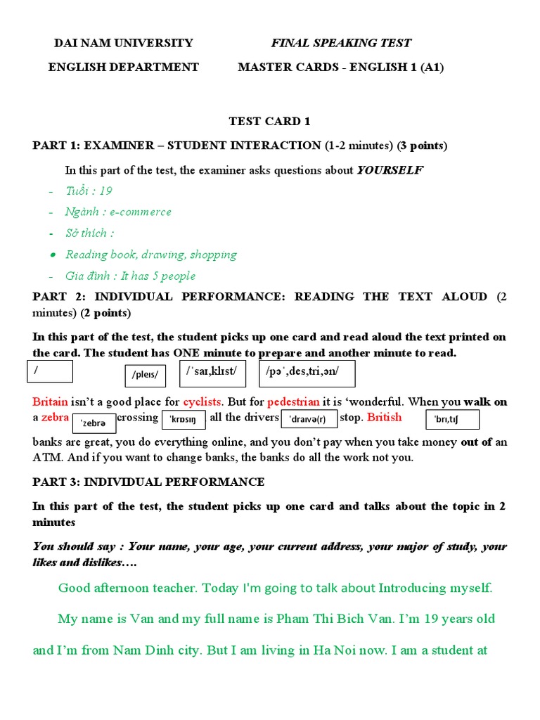 English Speaking Test Cards Overview | PDF | Test (Assessment)