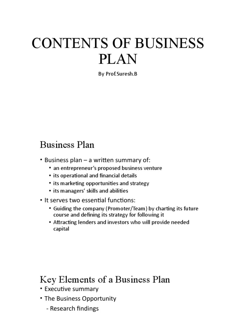 Contents of Business Plan | PDF