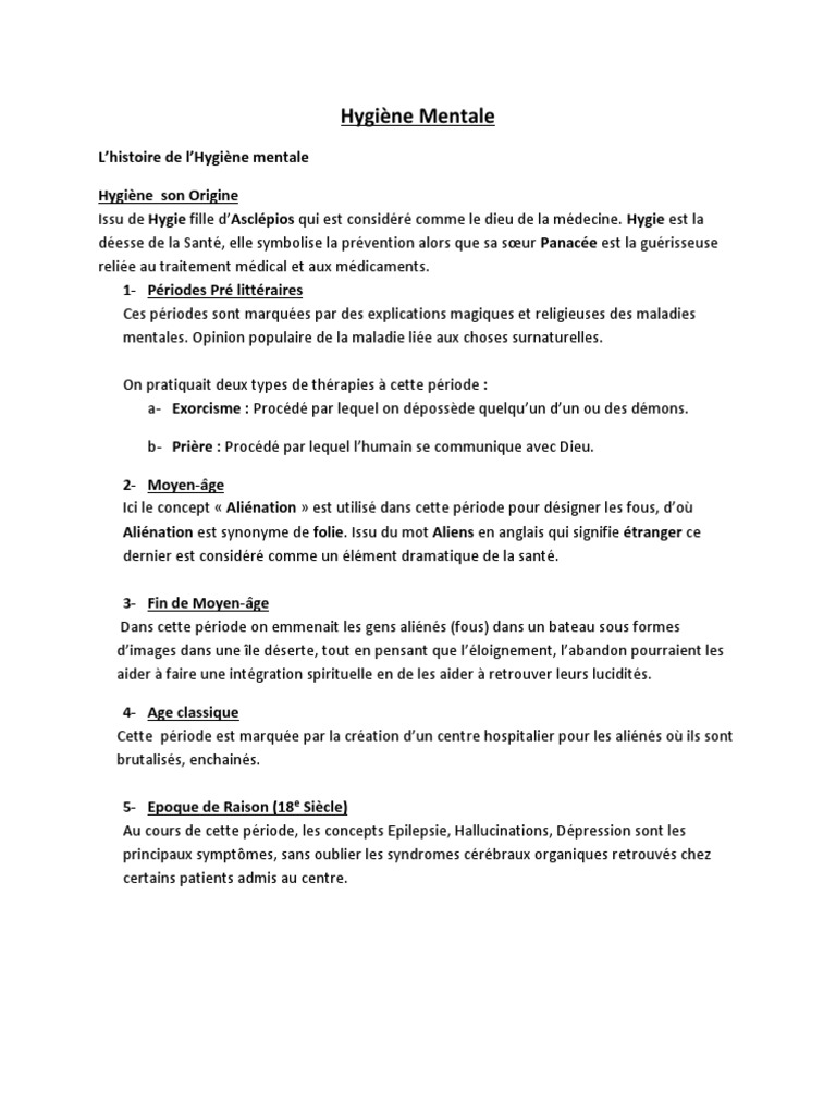 Histoire et enjeux de l'hygiène mentale | PDF | Aphasie | Sciences ...