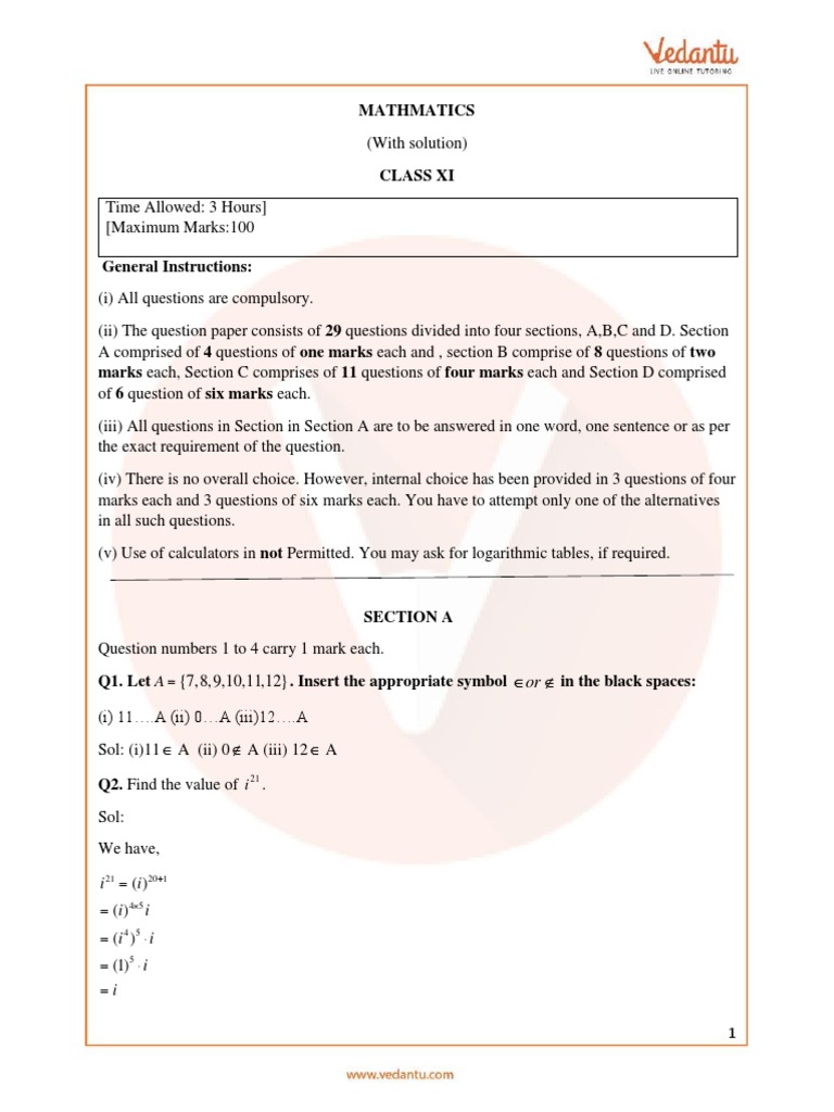 CBSE Class 11 Maths - Mock Paper-1 | PDF | Triangle | Mathematics