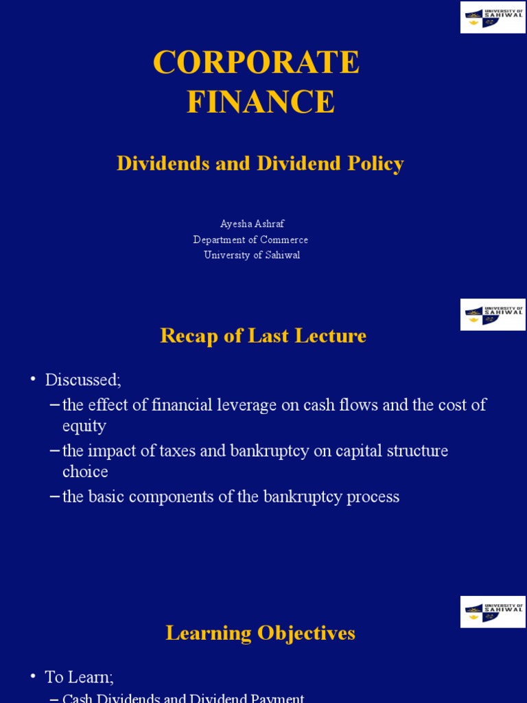 Corporate Finance: Dividends and Dividend Policy | PDF | Dividend | Stocks