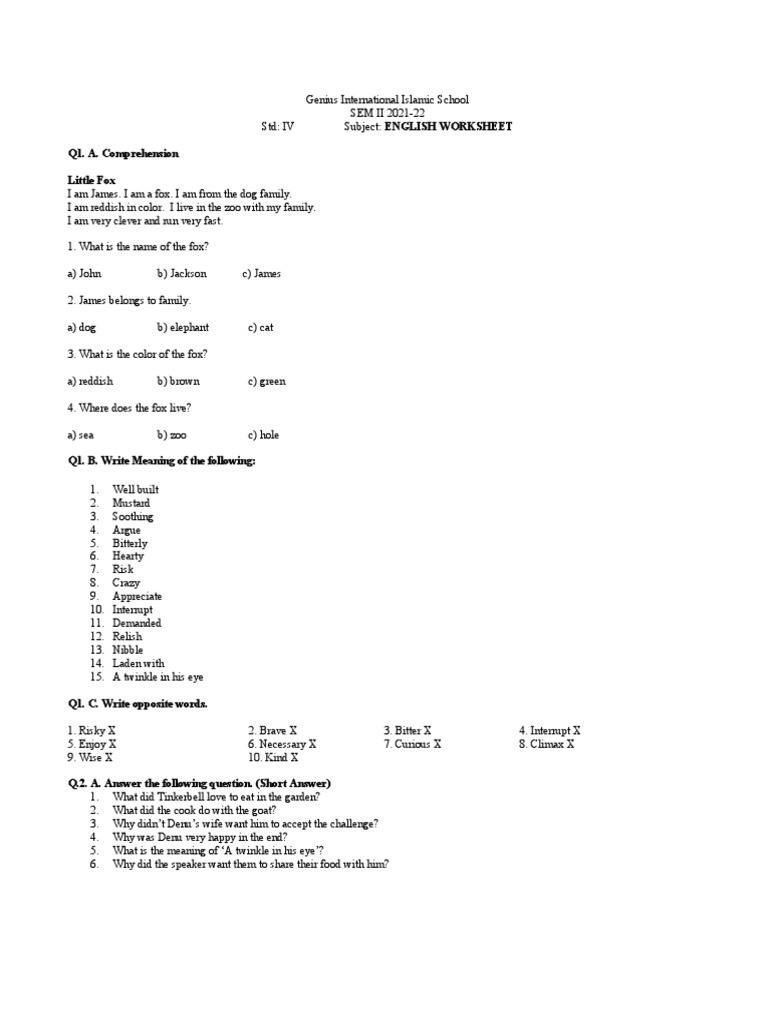 4 Eng Worksheet | PDF | Language Mechanics | Grammar