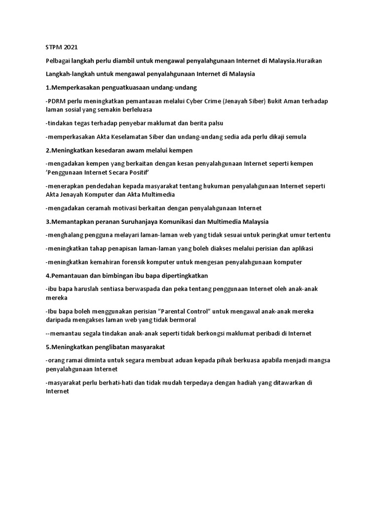 Esei PAM Langkah-Langkah Untuk Mengatasi Penyalahgunaan Internet Di Malaysia | PDF