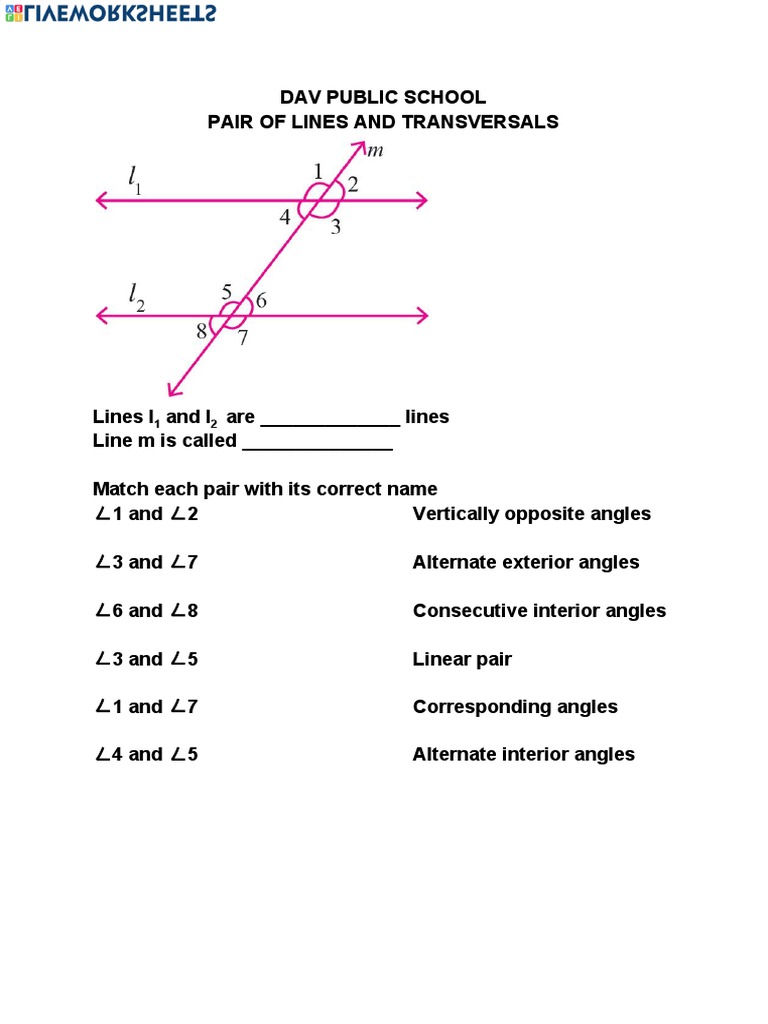 Dav Public School Pair of Lines and Transversals | PDF | Teaching ...
