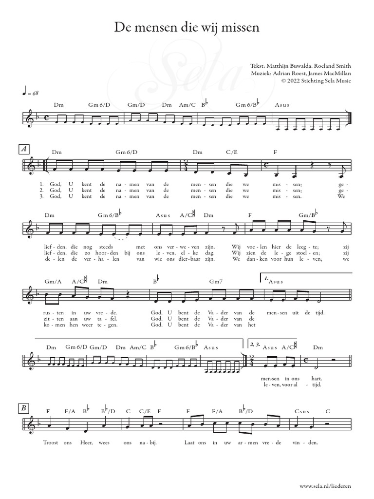 Sela - de Mensen Die Wij Missen (Leadsheet Eenvoudig) | PDF