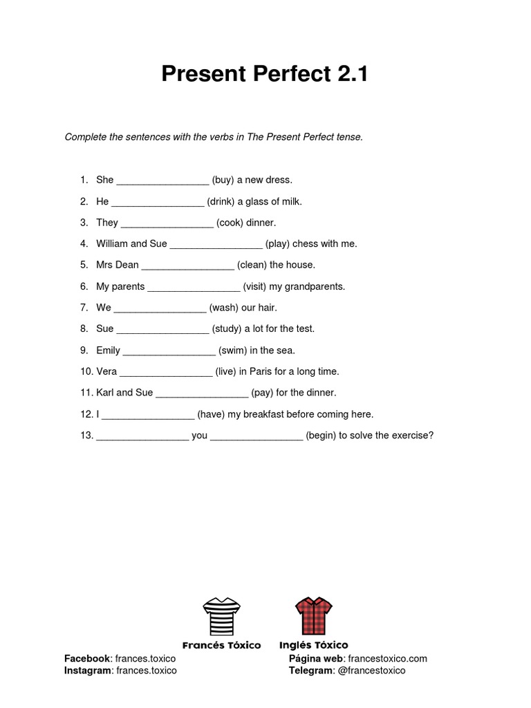 Present Perfect Tense Worksheet | PDF