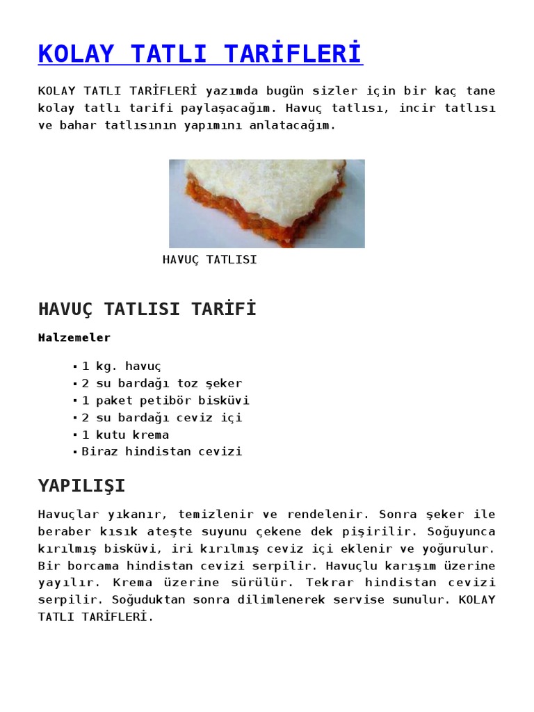 Kolay Tatli Tari̇fleri̇ | PDF