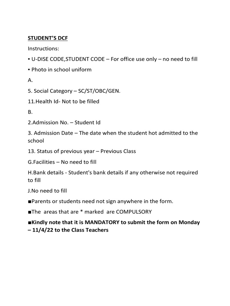 Instructions for Completing a Student Data Collection Form | PDF