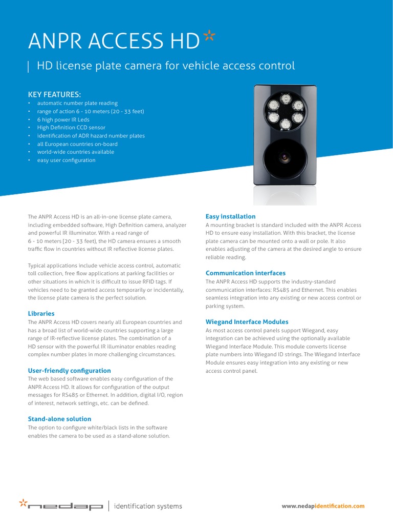 ANPR Access HD - Datasheet - EN - v5.0 | Download Free PDF | Camera | Access Control