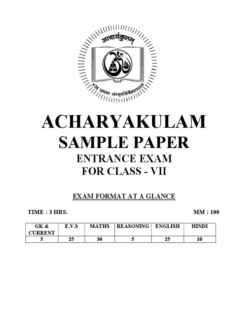 Acharyakulam Class VII Entrance Sample Paper | PDF | Rectangle