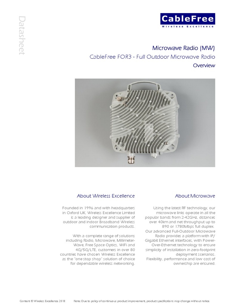 CableFree FOR3 - Full Outdoor Microwave Radio Datasheet | PDF | Radio ...